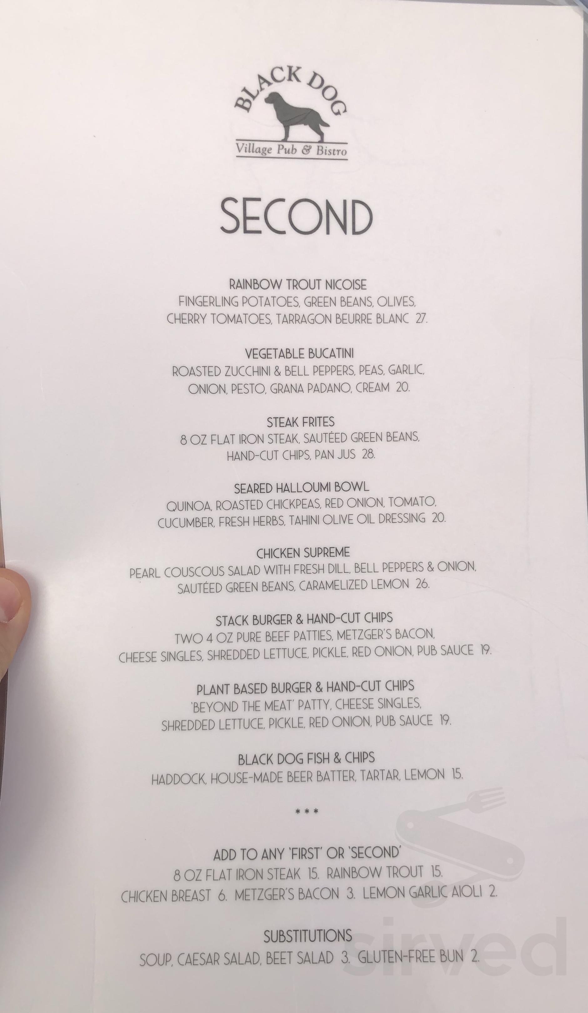 Menu - Bluewater ON's Black Dog Village Pub & Bistro | Sirved