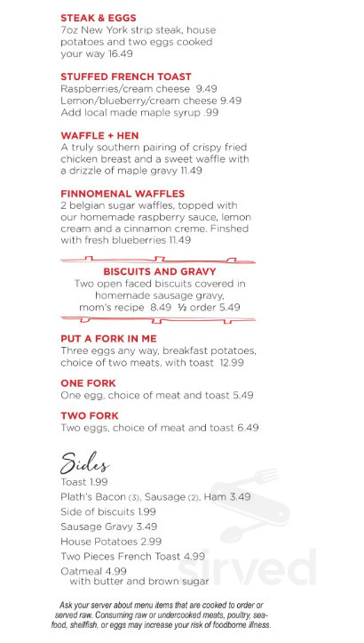 The Red Fork menu in Greenbush, Michigan, USA