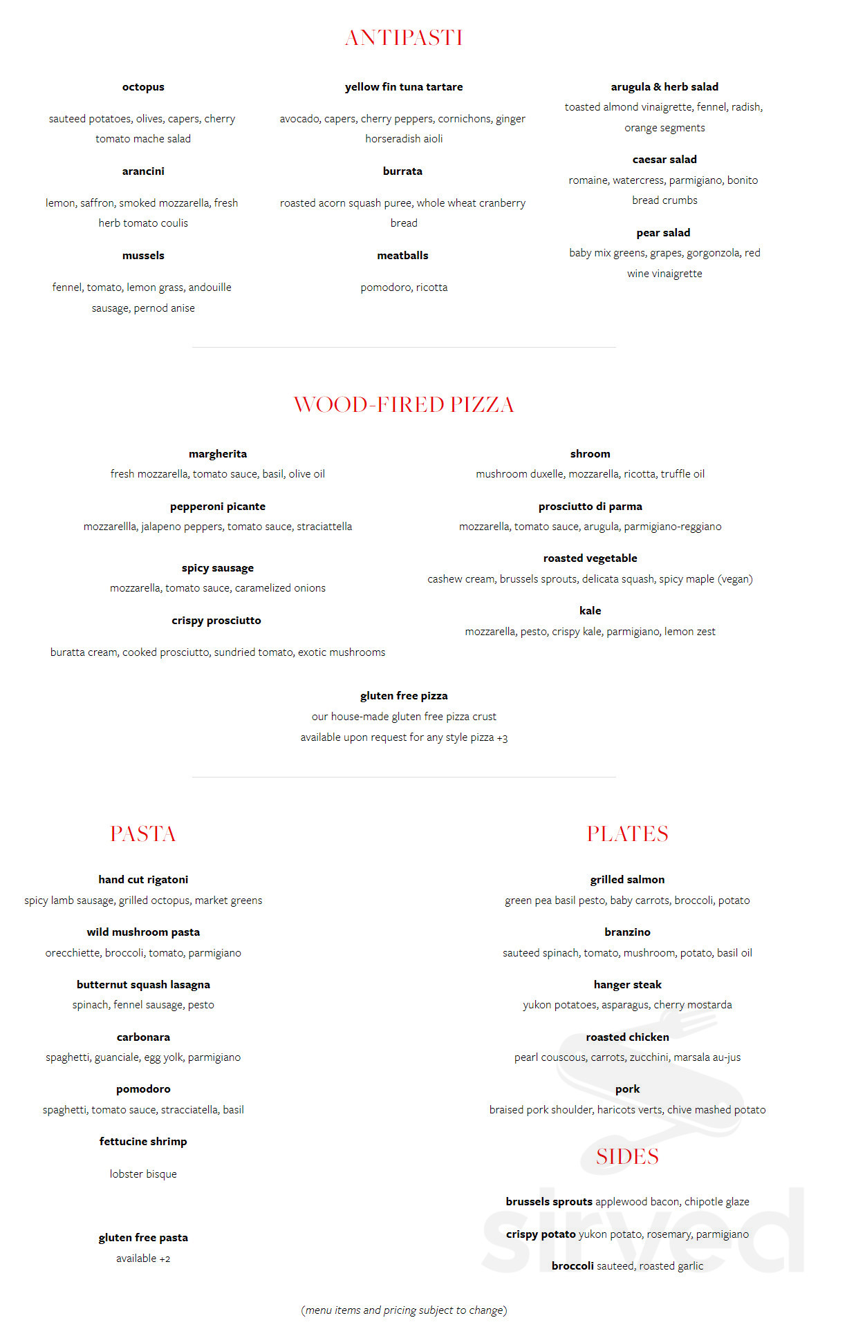 Sotto 13 menu in New York, New York, USA
