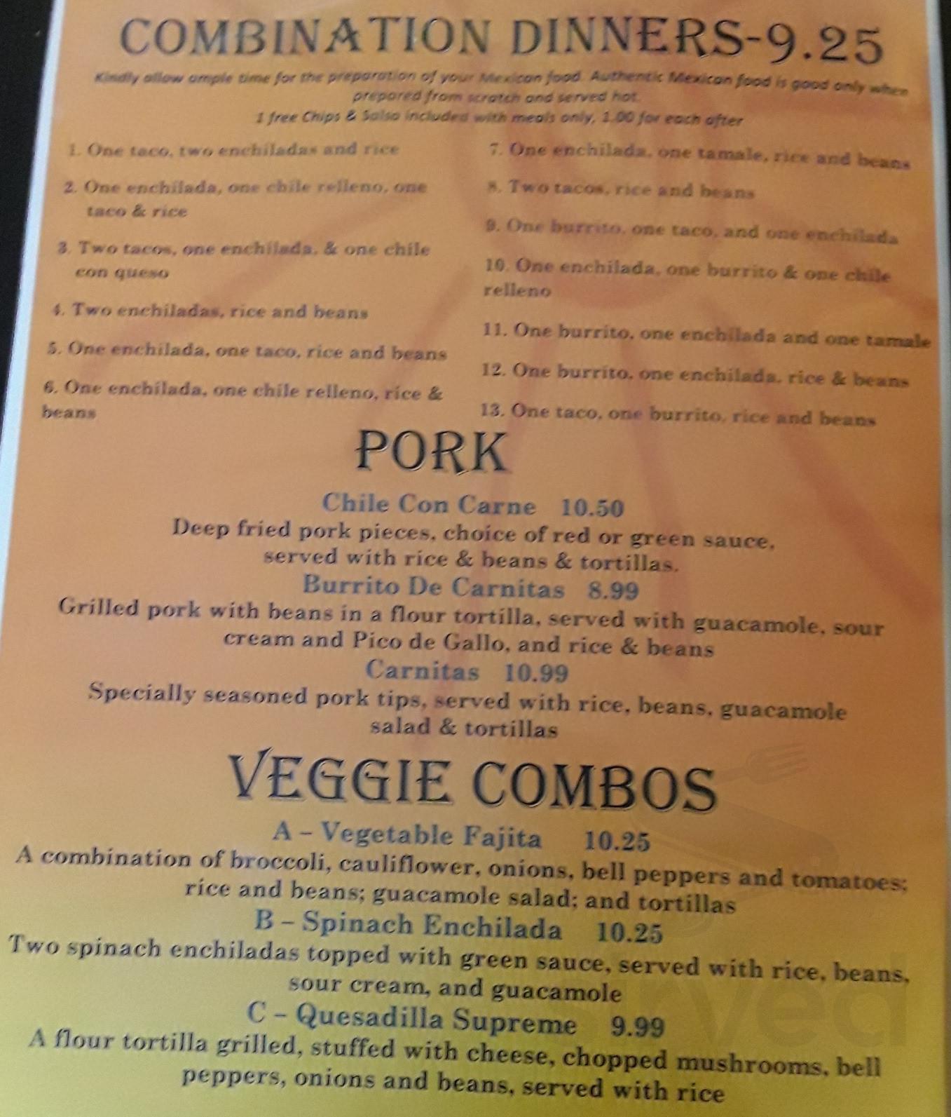 Menu - Strong City KS's Jacalito Mexican Restaurant | Sirved