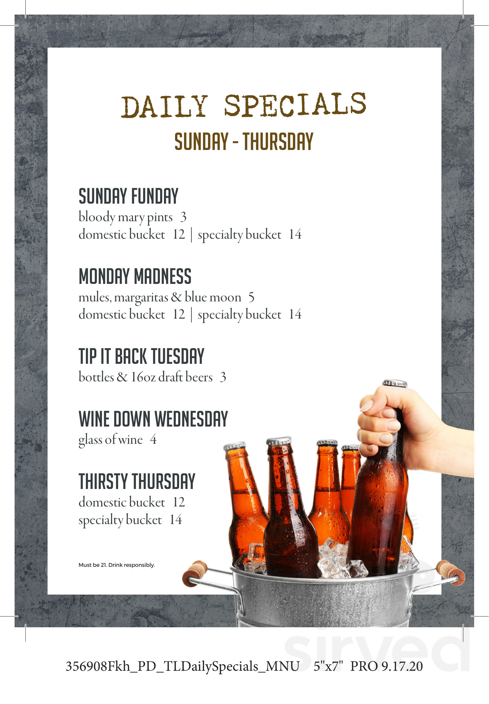 Tin Lizard Bar and Grill menus in East Peoria, Illinois, United States