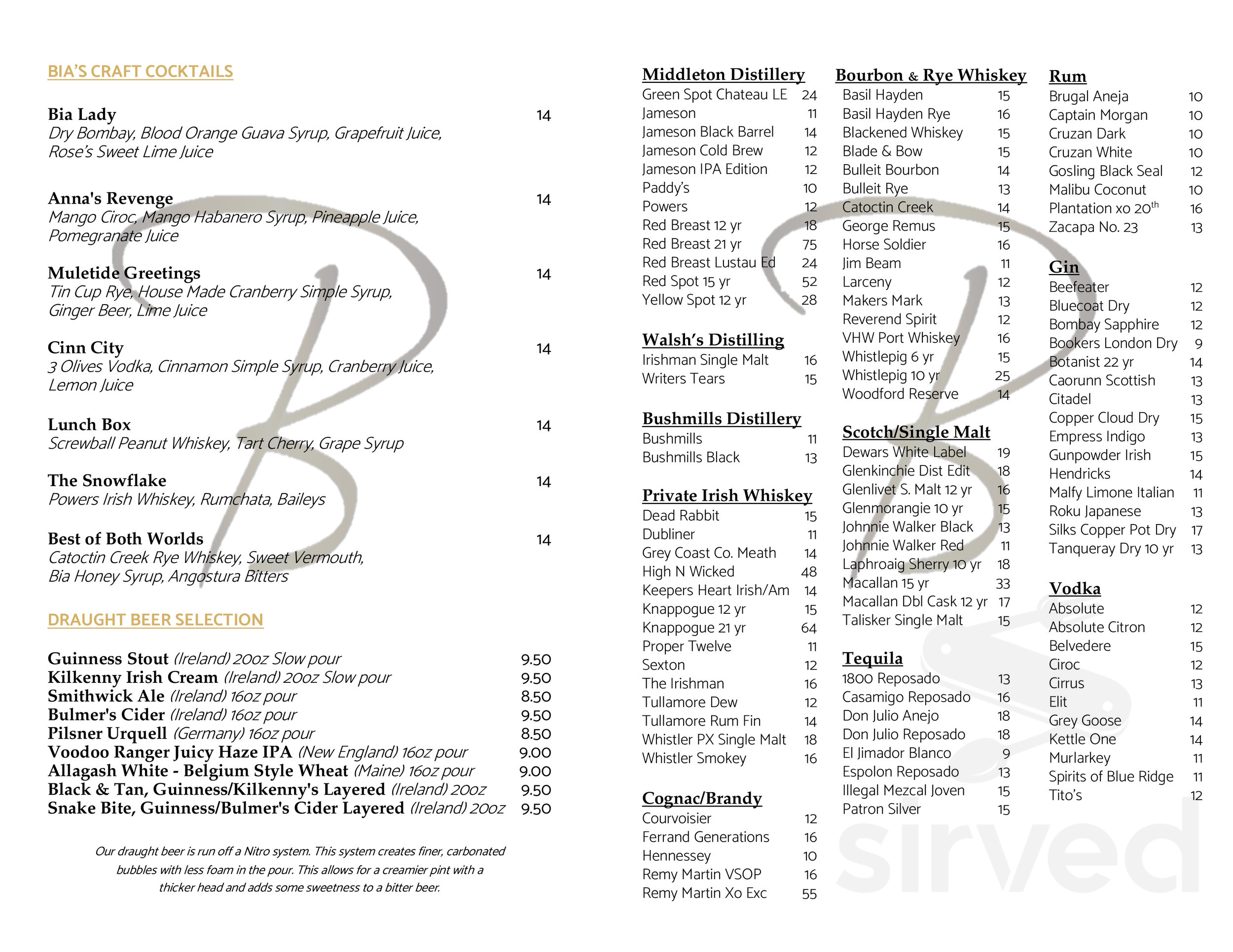 BIA Kitchen menus in Purcellville, Virginia, United States