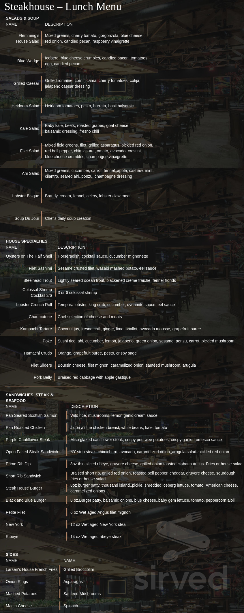 Menu for Larsen's Steakhouse in Woodland Hills, CA | Sirved