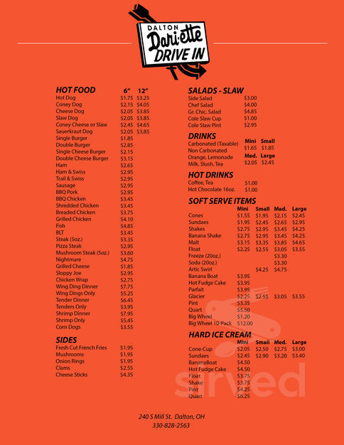 Dalton Dari-ette Menu - Dalton, Ohio | Sirved