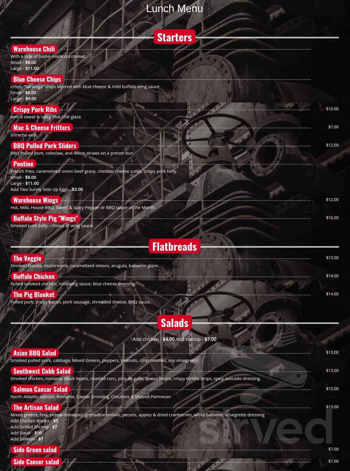 Warehouse Grill & Bbq menu in Albany, New York, USA