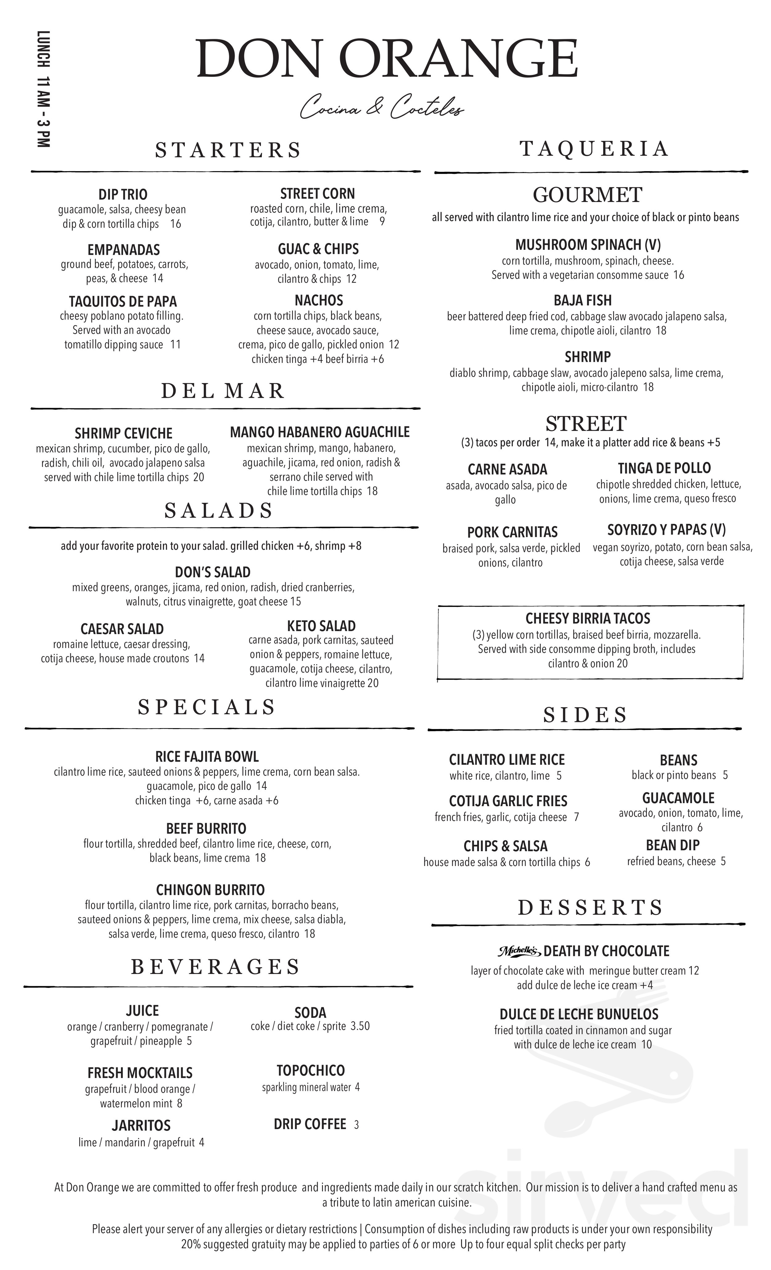 Don Orange Tacos menu in Redlands, California, USA