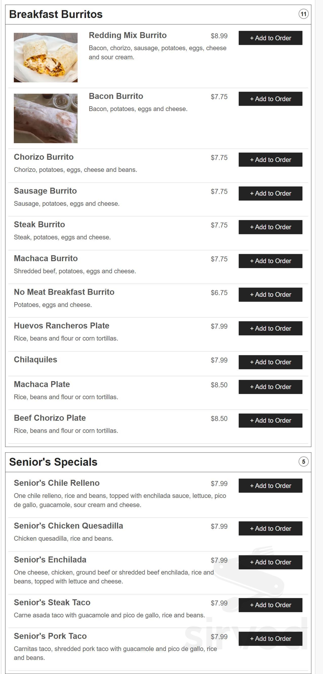 El Delicioso Burrito menu in Anderson, California, USA