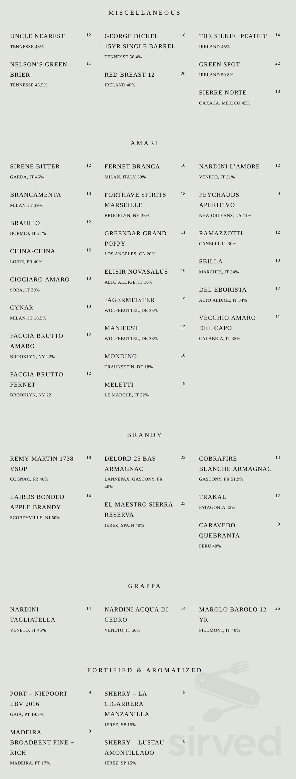 Restaurant and Bar at The Chloe menu in New Orleans, Louisiana, USA