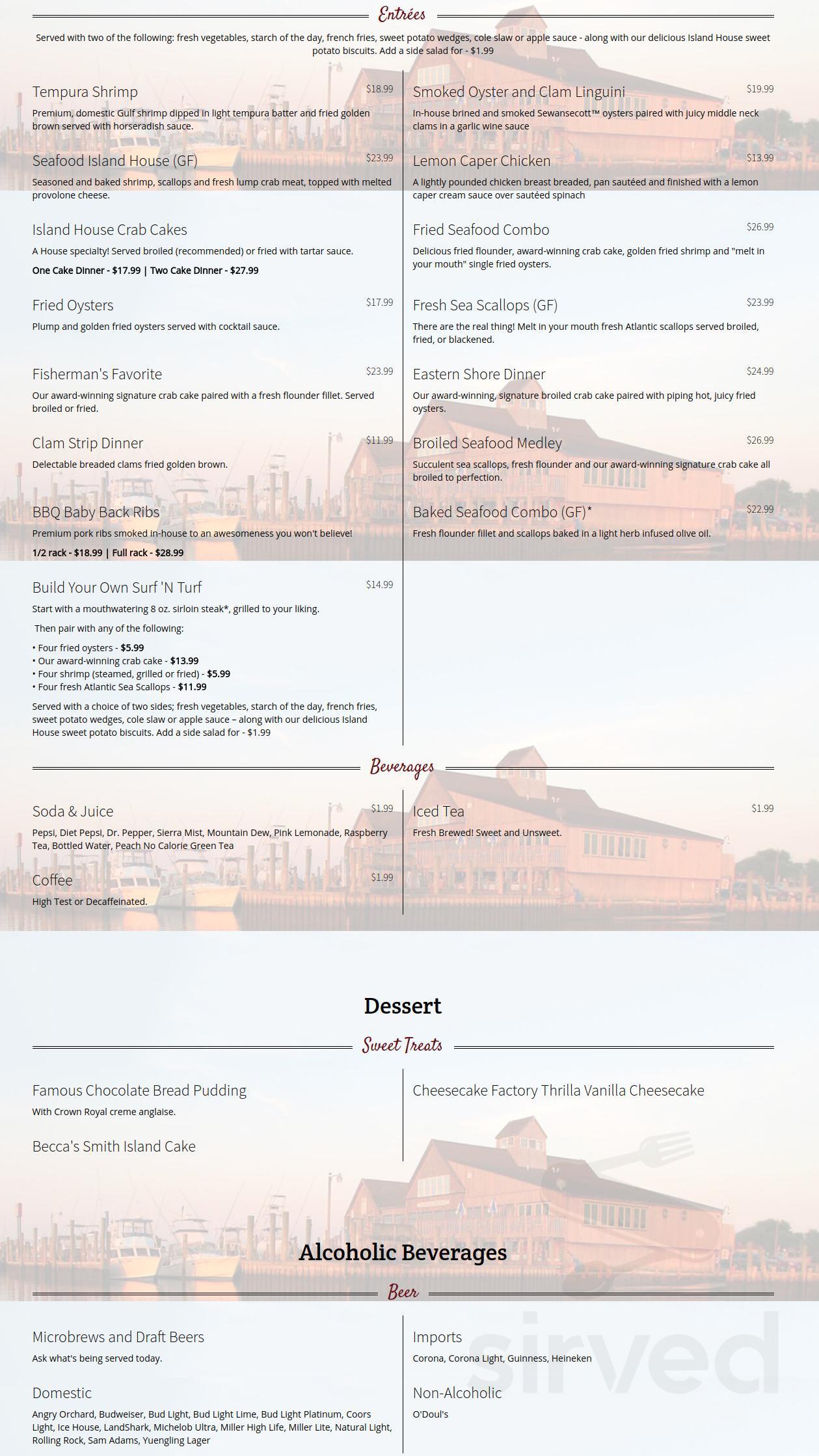 Island House Restaurant & Marina menu in Wachapreague, Virginia, USA