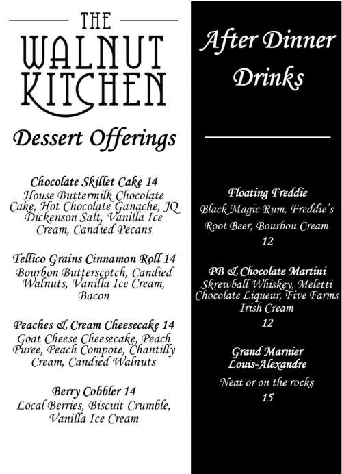 The Walnut Kitchen menu in Maryville, Tennessee, USA