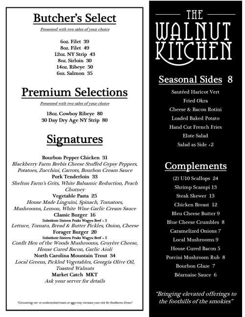 The Walnut Kitchen menu in Maryville, Tennessee, USA