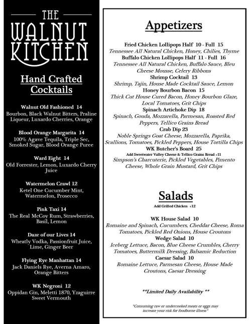 The Walnut Kitchen menu in Maryville, Tennessee, USA