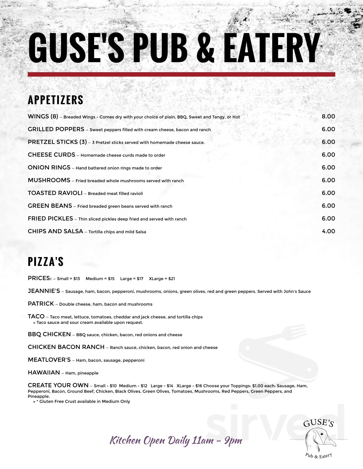 Menu for Guse's Pub and Eatery in Jacksonville, IL | Sirved
