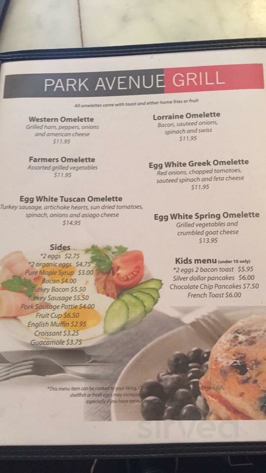 Park Avenue Grill menu in Amityville, New York, USA