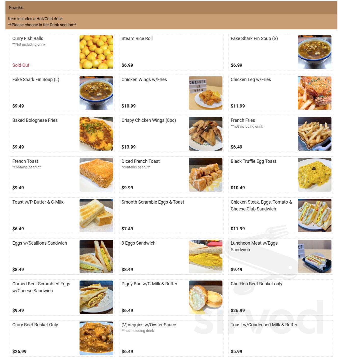 茶記 Cha Kee Restaurant (Markham) menu in Markham, Ontario, Canada