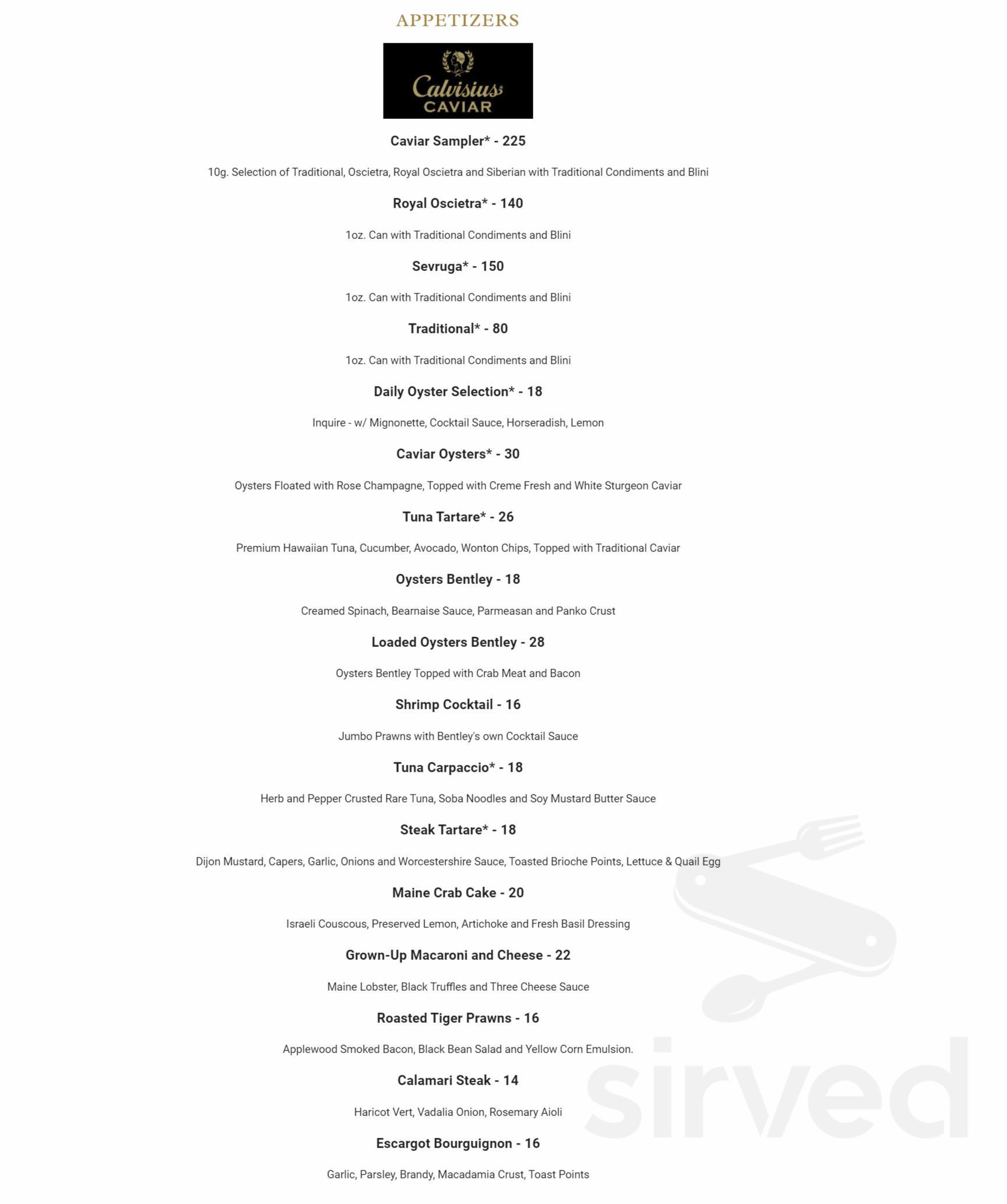 Menu for Bentley's Restaurant in Charlotte, NC | Sirved