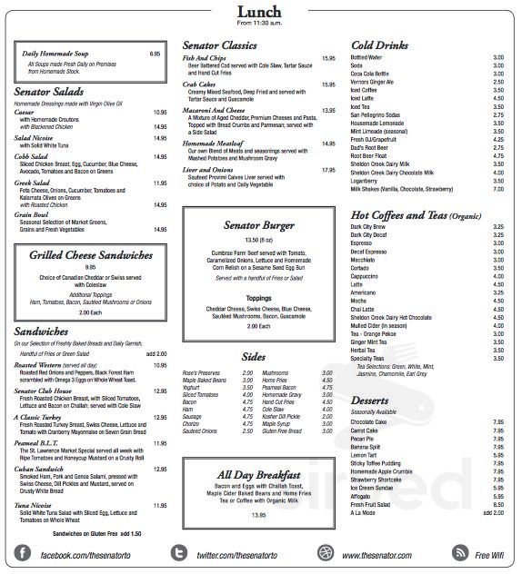 Menu for The Senator in Toronto, ON | Sirved