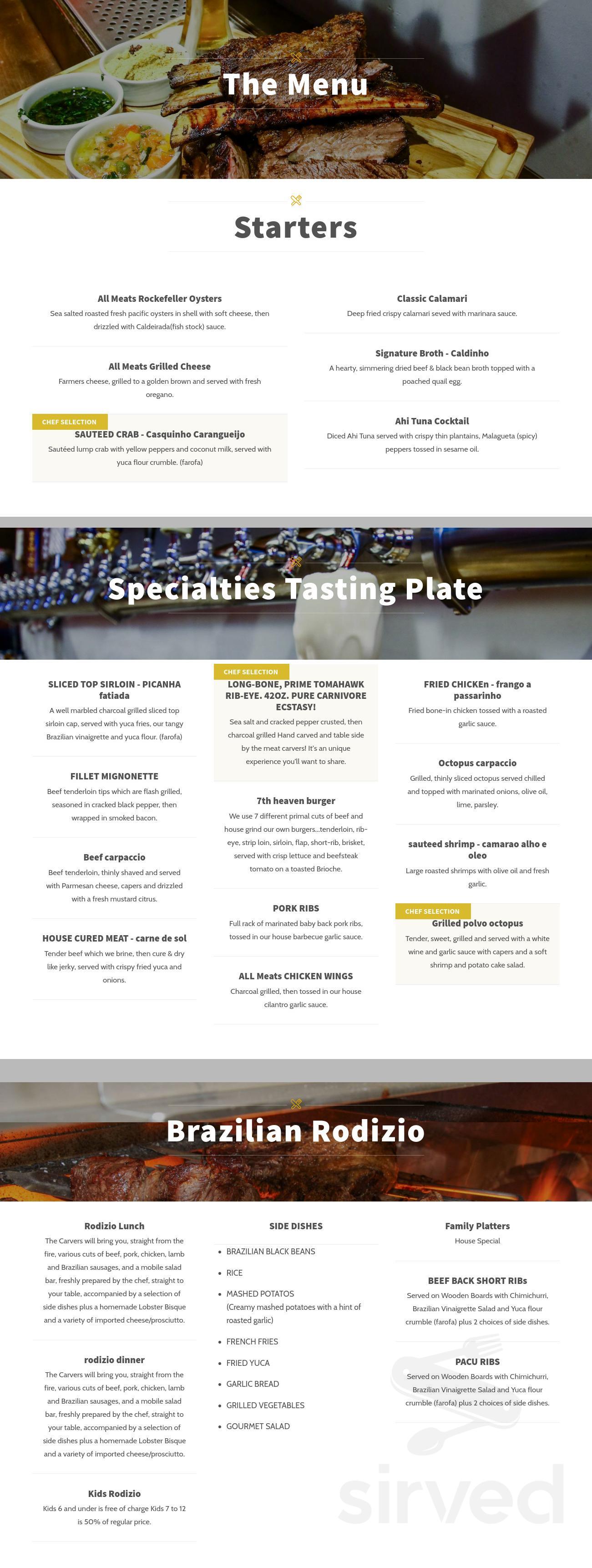 All Meats Brazilian Steakhouse menus in Boca Raton, Florida, United States