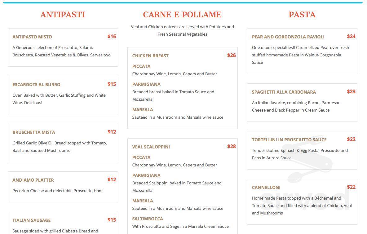 Menu - Bellevue WA's Andiamo Italian Ristorante | Sirved