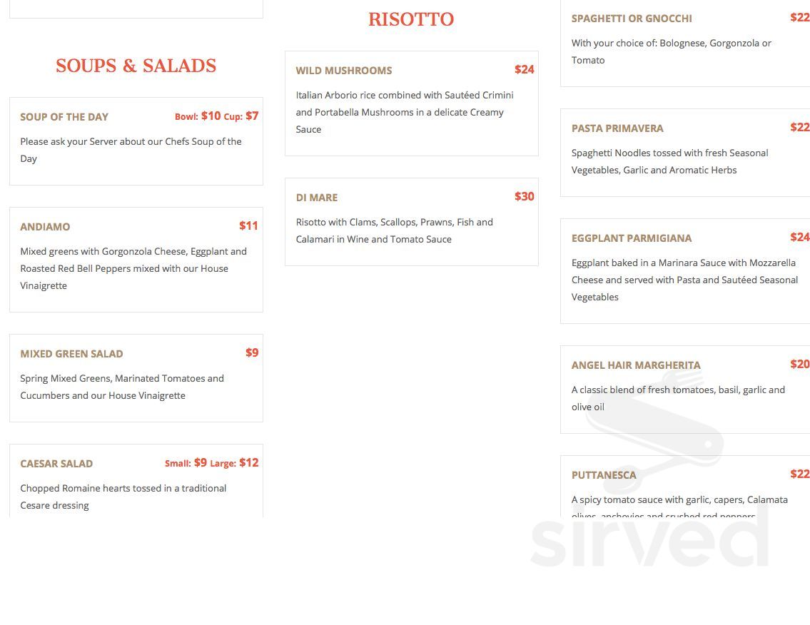 Menu - Bellevue WA's Andiamo Italian Ristorante | Sirved