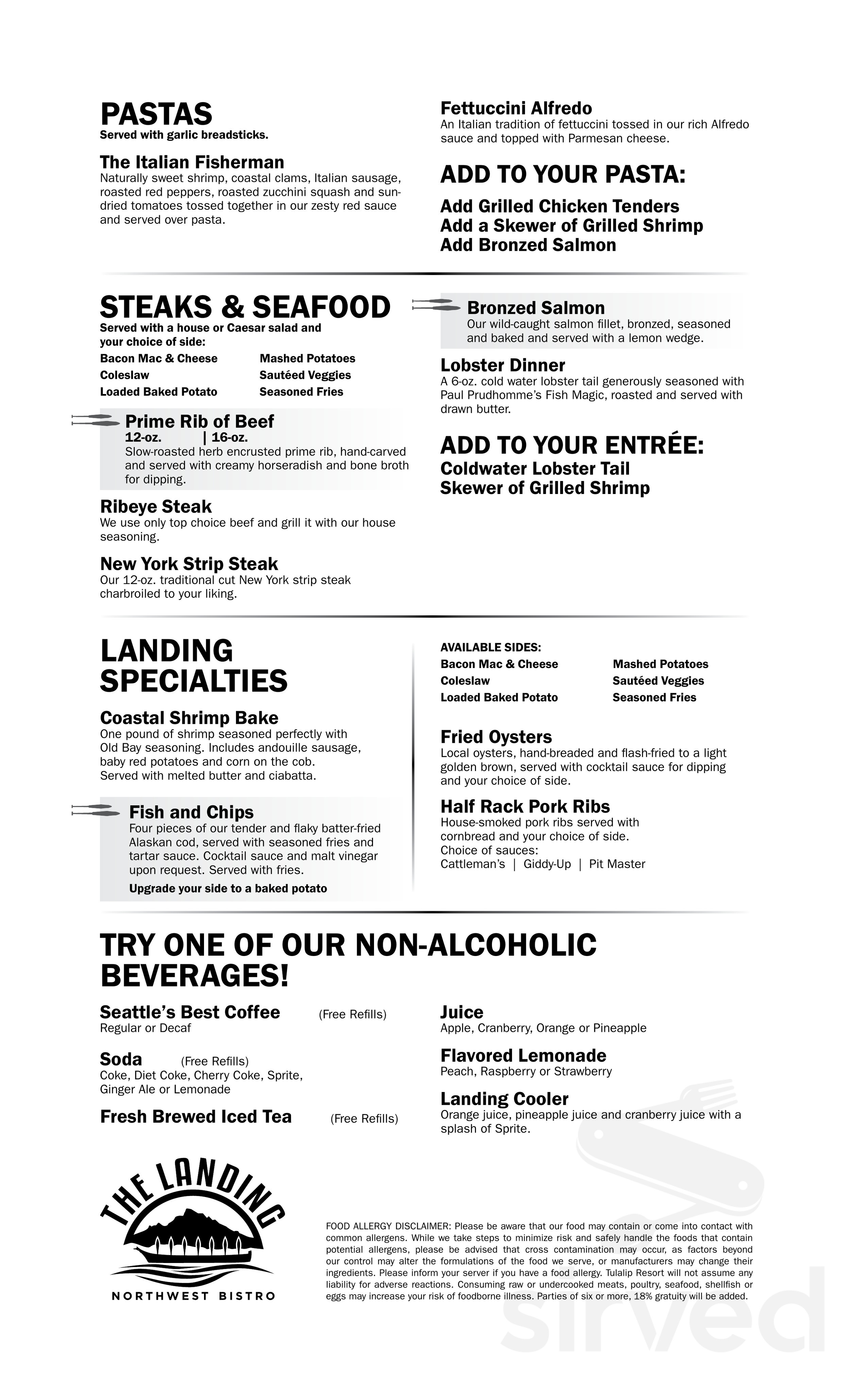 The Landing menu in Tulalip, Washington, USA