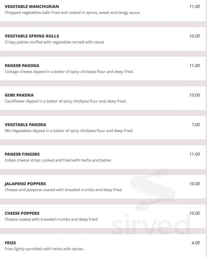 Mahek Indian Restaurant and Lounge menu in Surrey, British Columbia, Canada