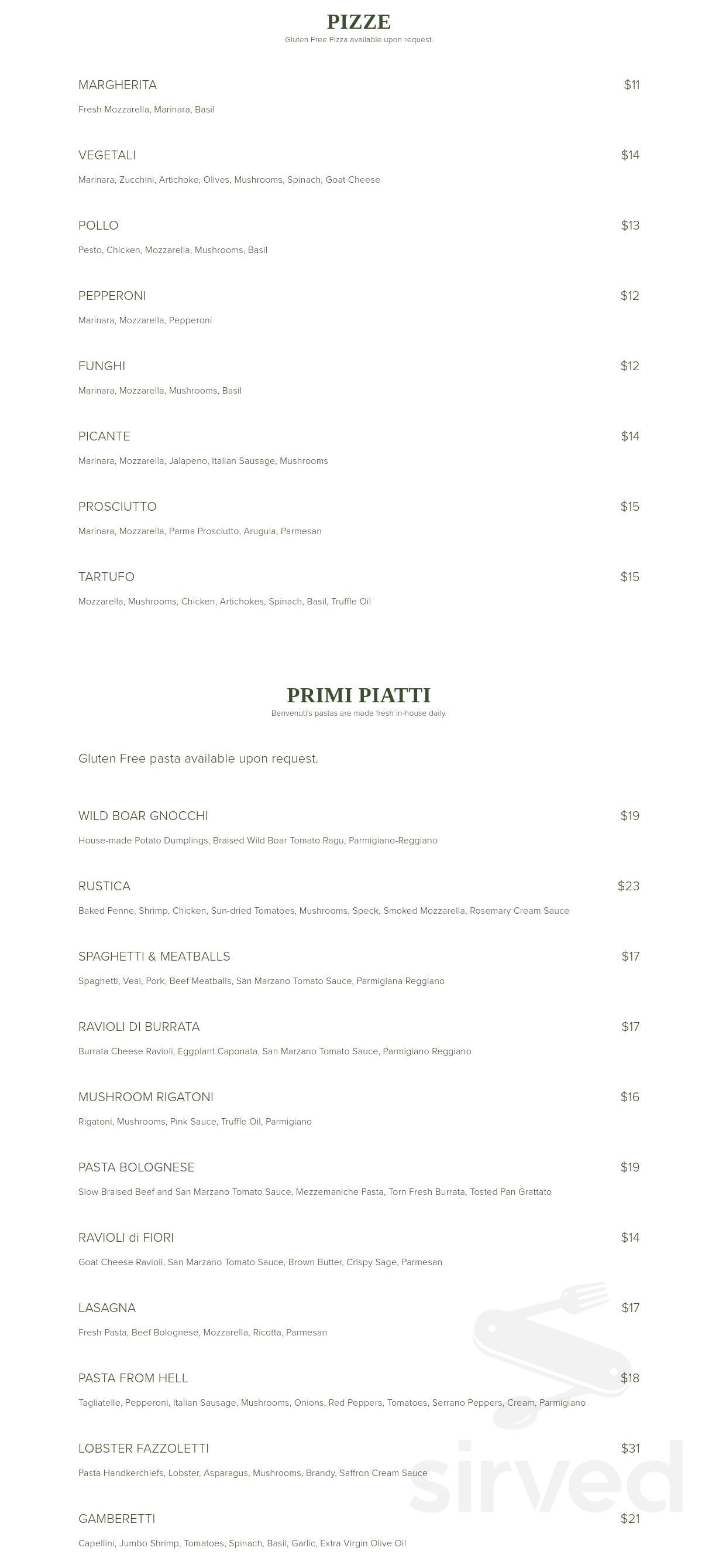 Benvenuti's menus in Norman, Oklahoma, United States