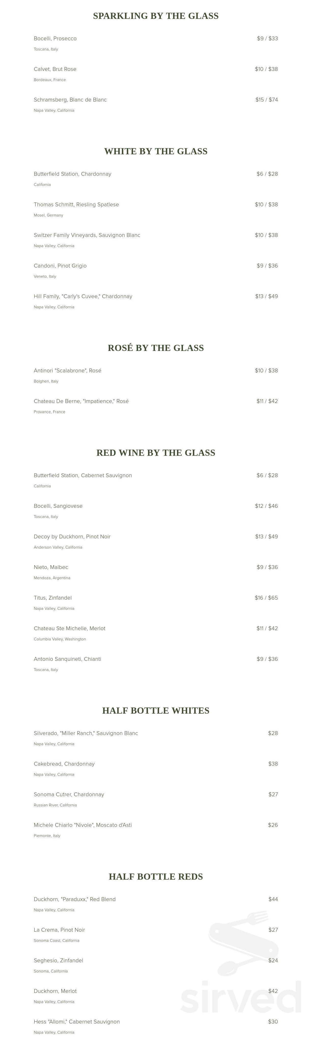 Benvenuti's menu in Norman, Oklahoma, USA