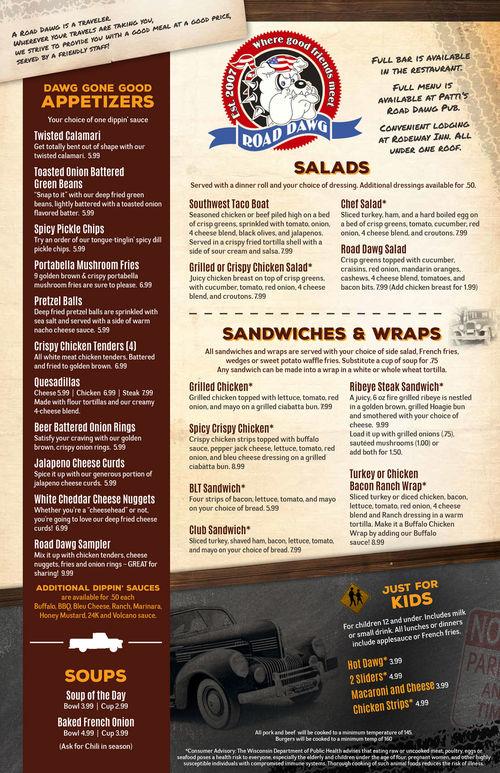 Road Dawg Family Restaurant menu in Beloit, Wisconsin, USA