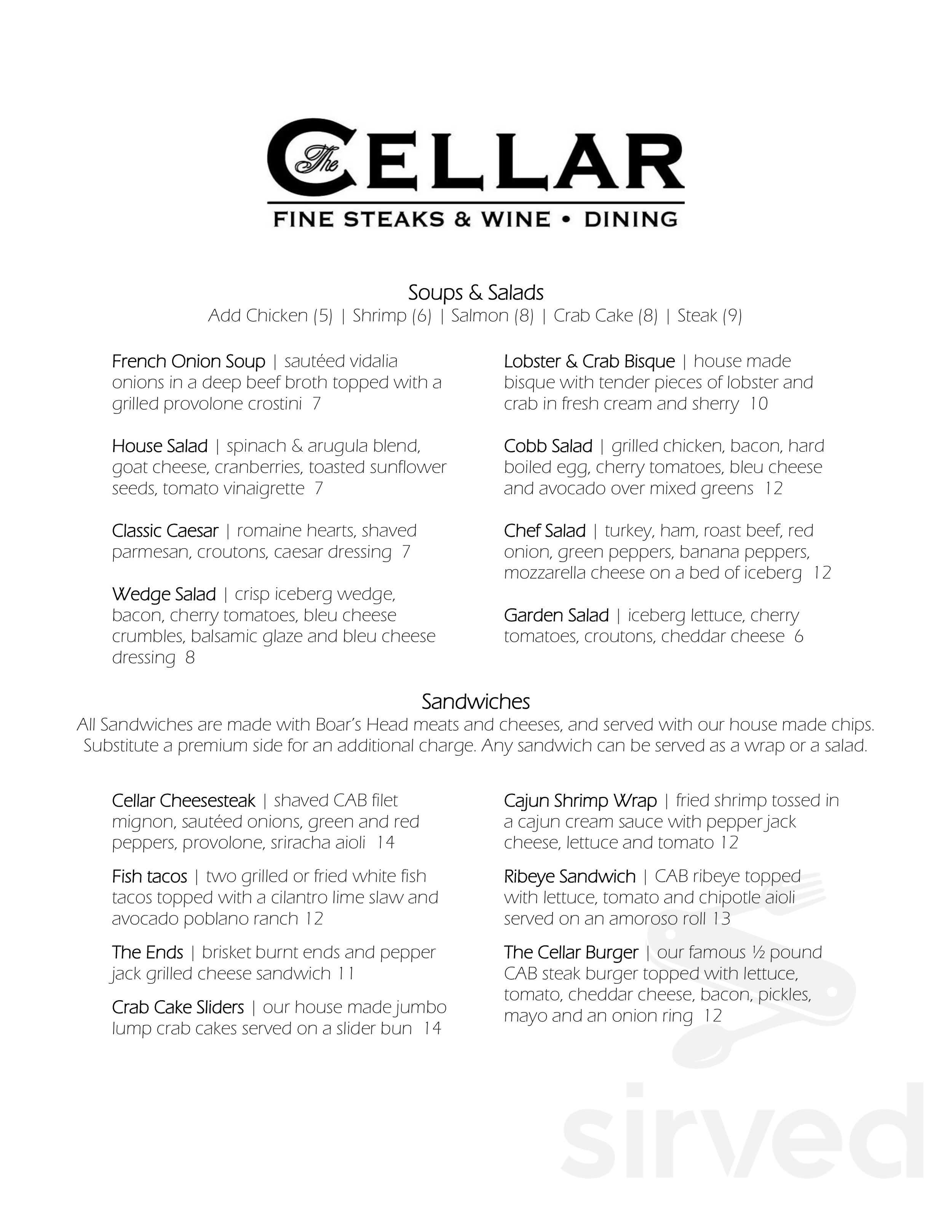 Menu for The Cellar in Dothan, AL | Sirved