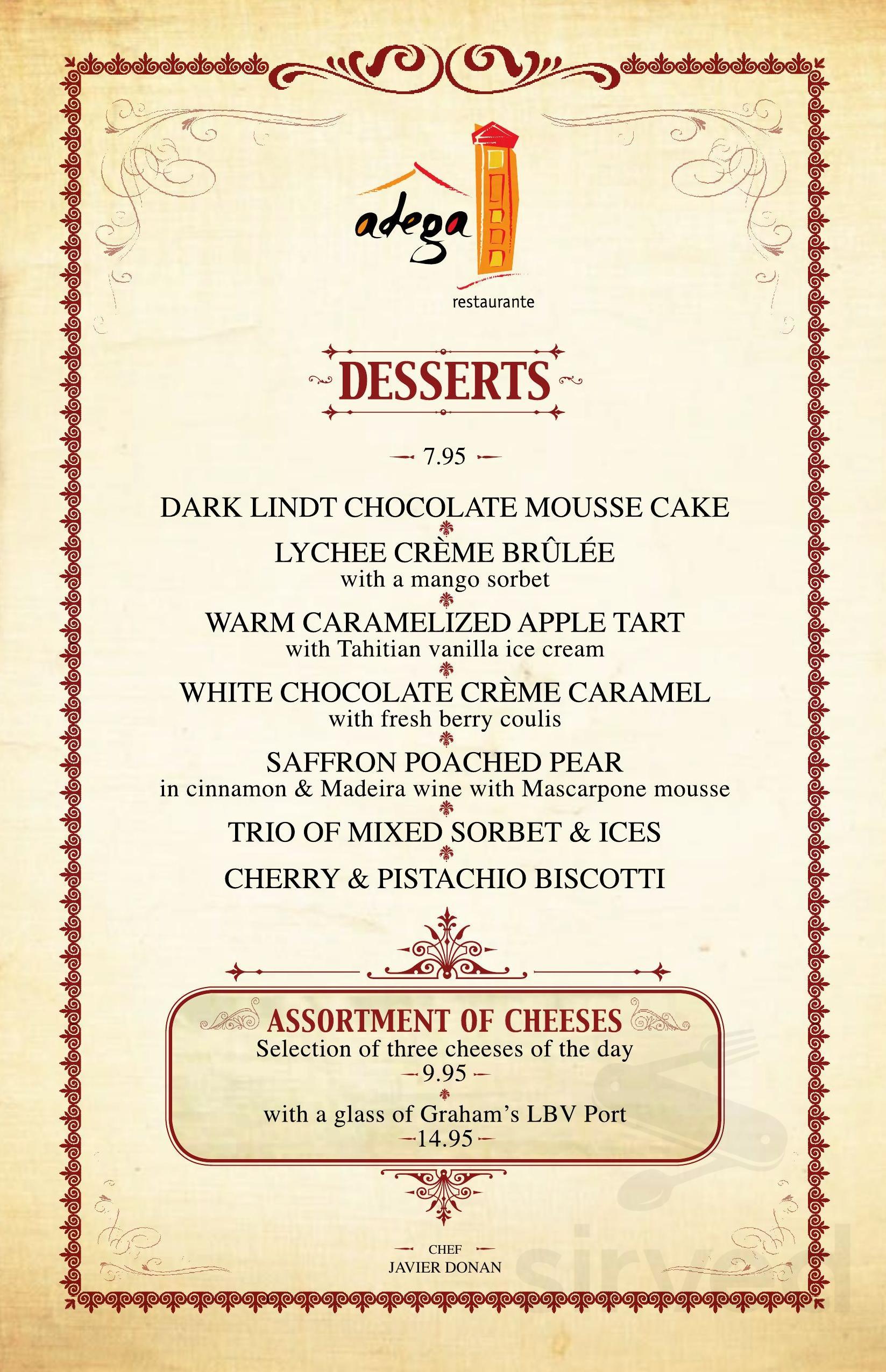 Adega Restaurante menu in Toronto, Ontario, Canada