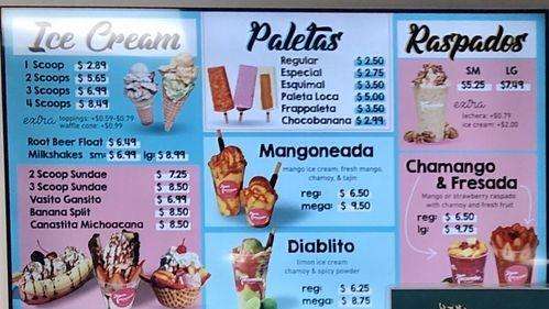 TOCUMBO ICE CREAM menu in Anaheim, California, USA