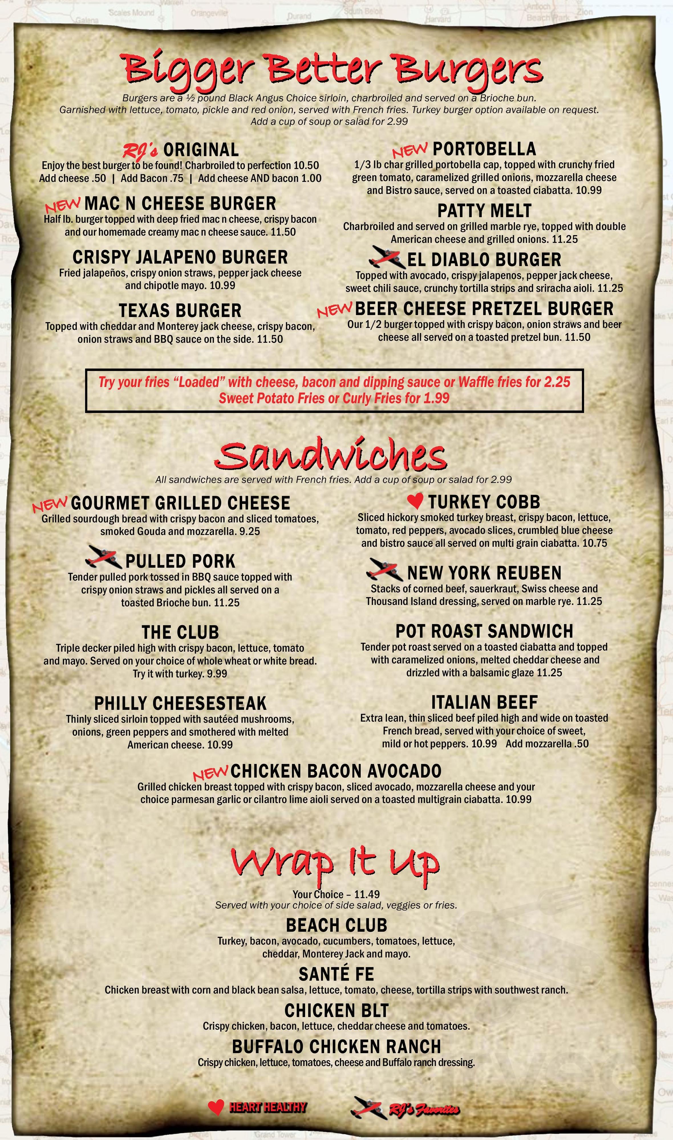 RJ's Eatery menu in Lindenhurst, Illinois, USA