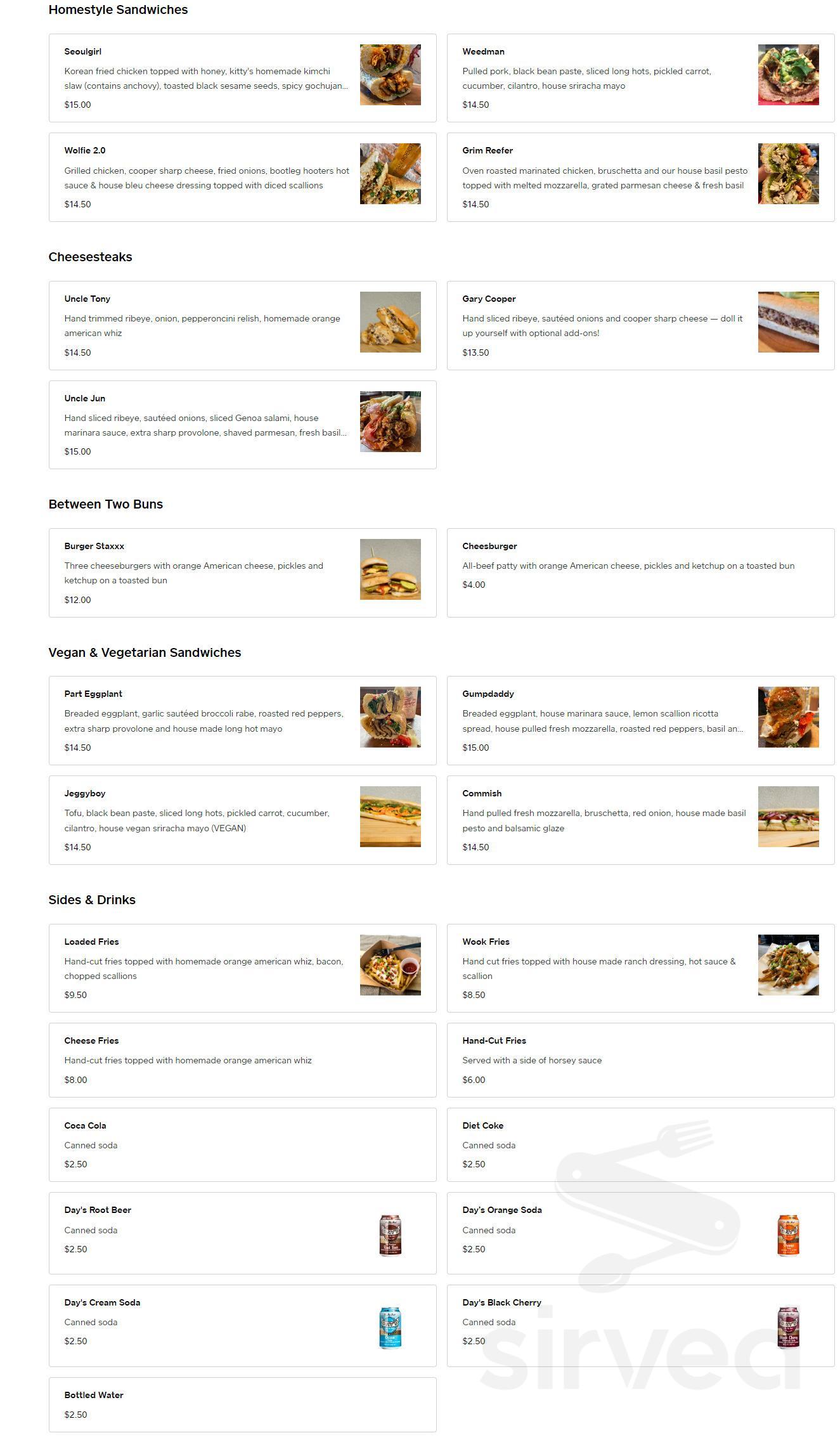 Poe's Sandwich Joint menu in Philadelphia, Pennsylvania, USA