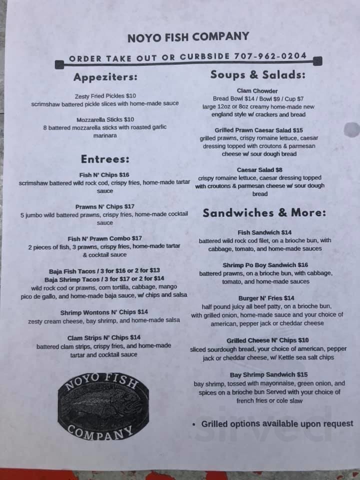Menu for Noyo Fish Company in Fort Bragg, CA | Sirved