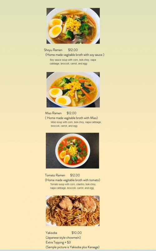 The Angel Kitchen menu in Sedona, Arizona, USA