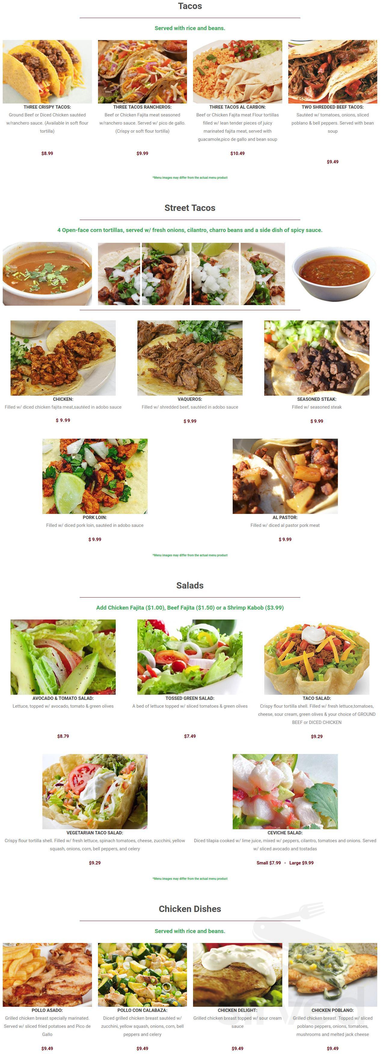 El Matador Restaurant menu in Denton, Texas, USA