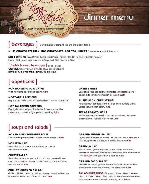 King Kitchen Family Restaurant menu in King, North Carolina, USA