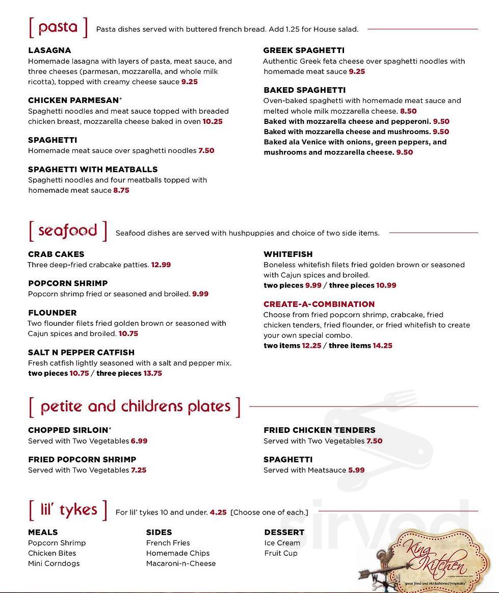 King Kitchen Family Restaurant menu in King, North Carolina, USA