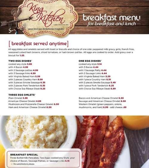 King Kitchen Family Restaurant menu in King, North Carolina, USA