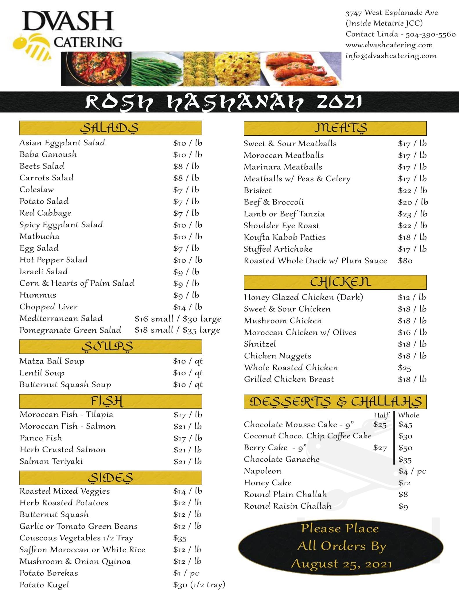 Dvash Catering menu in Metairie, Louisiana, USA