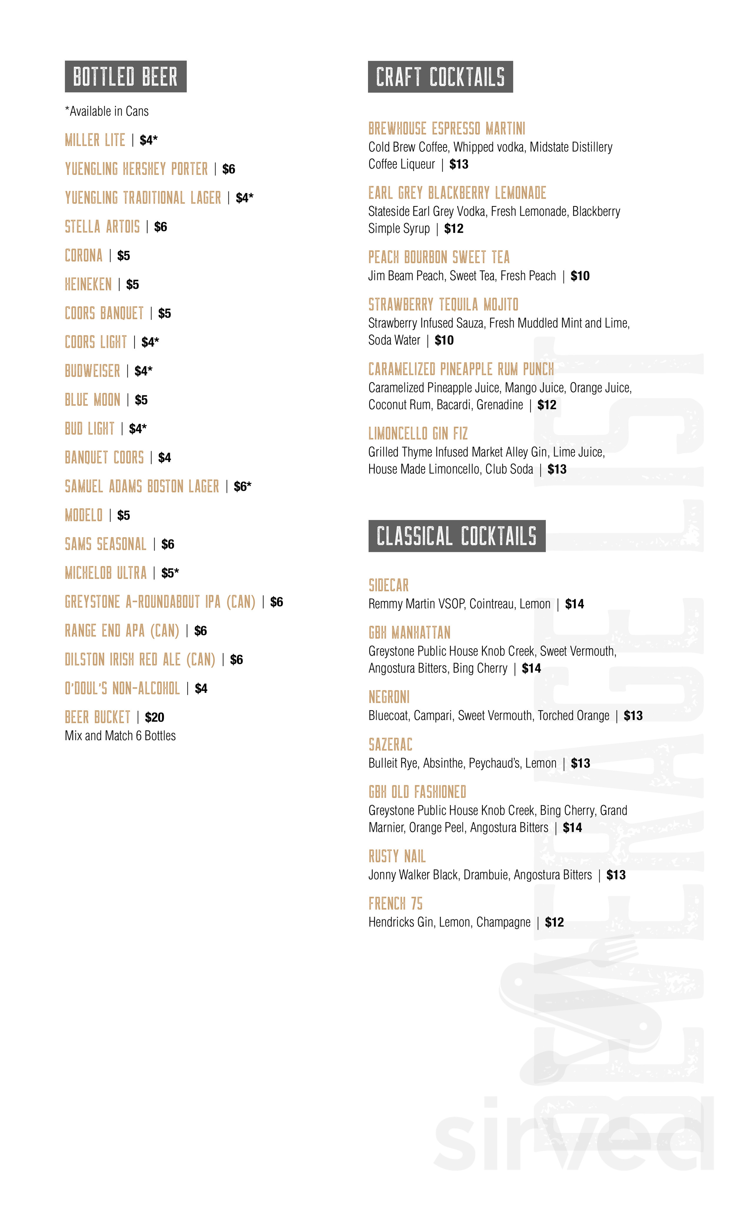 Greystone Brew House menu in Dillsburg, Pennsylvania, USA