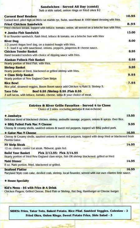 Menu for St. John's River Grille in DeLand, FL | Sirved
