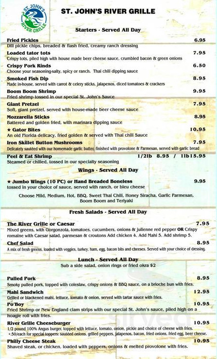 St. John's River Grille menus in DeLand, Florida, United States