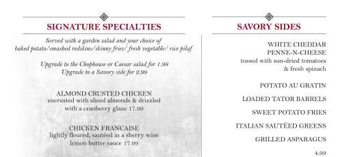 Menu for The Chophouse in Warren, OH | Sirved