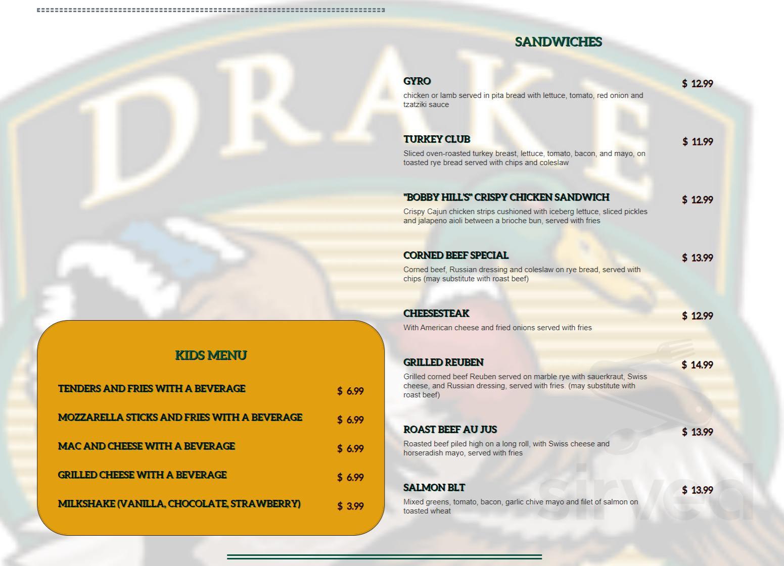 The Drake Tavern menu in Jenkintown, Pennsylvania, USA
