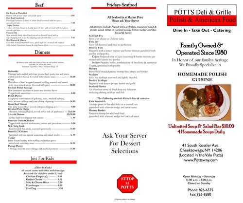 Potts Deli & Grille menu in Cheektowaga, New York, USA