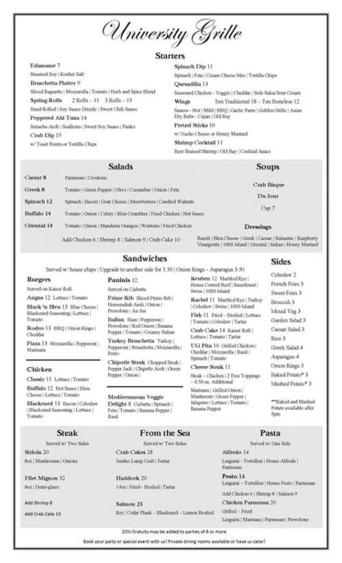 University Grille menu in Shippensburg, Pennsylvania, USA