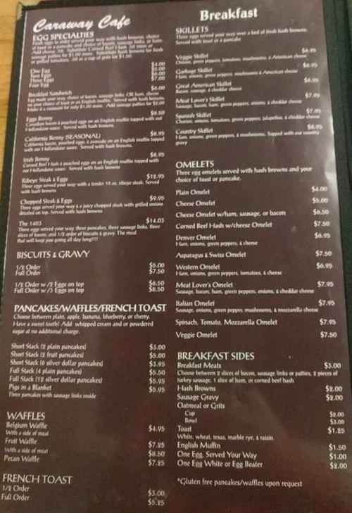Caraway Cafe menu in Crete, Illinois, USA