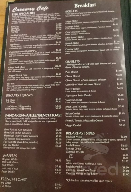 Caraway Cafe menu in Crete, Illinois, USA
